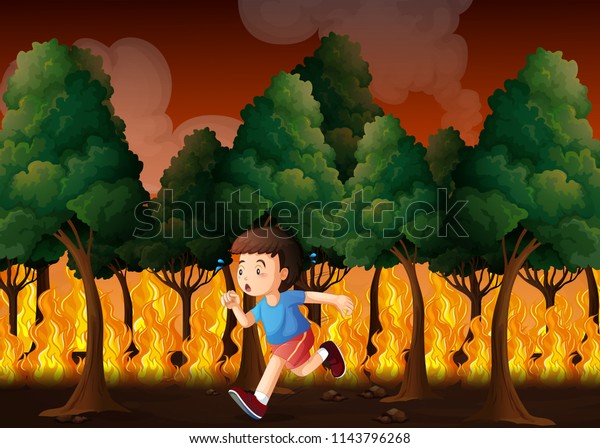 Boy Running Away Fire Illustration Stock Vector (Royalty Free ...