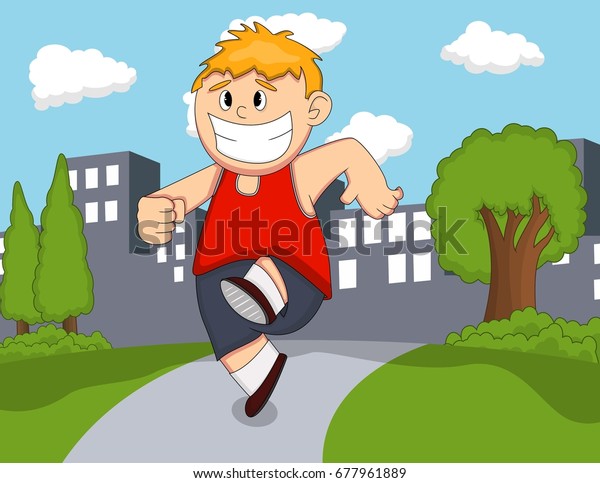 Boy Running On Park Cartoon Vector Stock Vector (Royalty Free) 677961889
