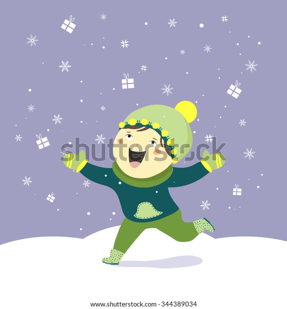 Boy Running Snow Cartoon Character Seasonal Stock Vector (Royalty Free ...