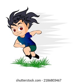 Boy Running Very Fast Wearing Blue Stock Vector (Royalty Free ...