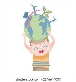 Boy Save World Cartoon Happy Smile Stock Vector (Royalty Free ...
