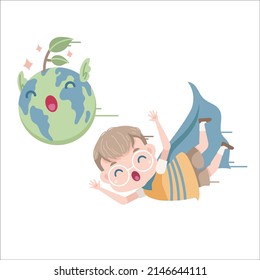 Boy Save World Cartoon Happy Smile Stock Vector (Royalty Free ...