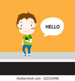 Boy Say Hello Smartphone Stock Vector (Royalty Free) 322525985 ...