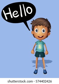Boy Saying Hello On Blue Background Stock Vector (Royalty Free) 574402426