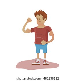 Boy Shows His Muscles Physical Development Stock Vector (Royalty Free ...