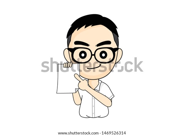 Boy Shows Sheet Paper Cartoon Vector Stock Vector (Royalty Free ...