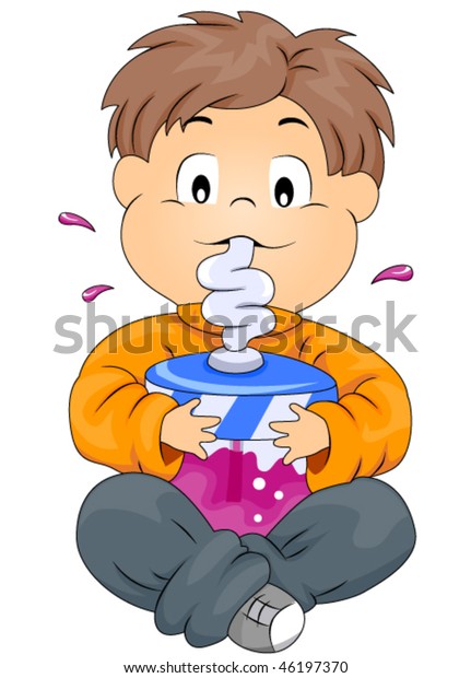 Boy Sipping Drink Through Straw Vector Stock Vector (Royalty Free) 46197370