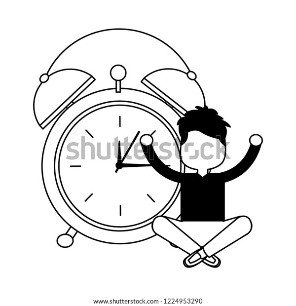 Boy Sitting Clock Alarm Wake Stock Vector (Royalty Free) 1224953290 ...