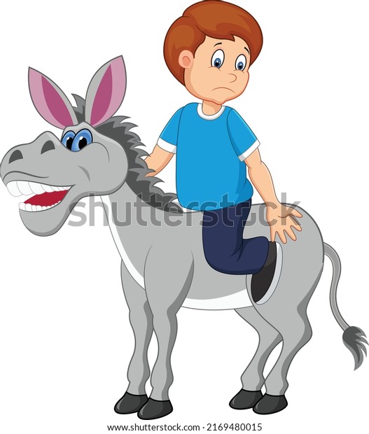Vektor Stok Boy Sitting On Donkey Cartoon Vector (Tanpa Royalti ...