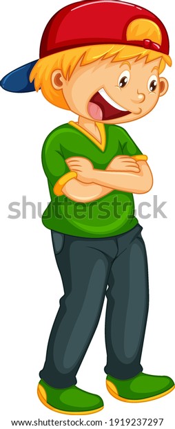Boy Standing Cartoon Character On White 库存矢量图（免版税）1919237297 | Shutterstock