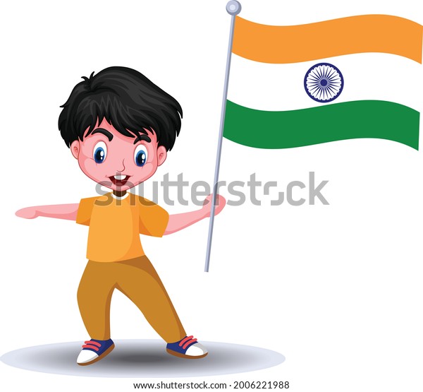 Boy Standing Flag Cartoon Vector Art Stock Vector (Royalty Free ...
