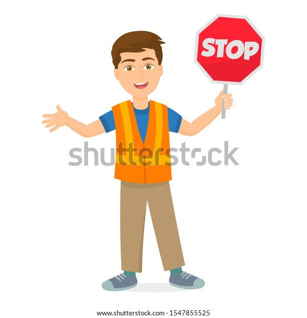Boy Stop Sign Reflective Vest Stock Vector (Royalty Free) 1547855525 ...