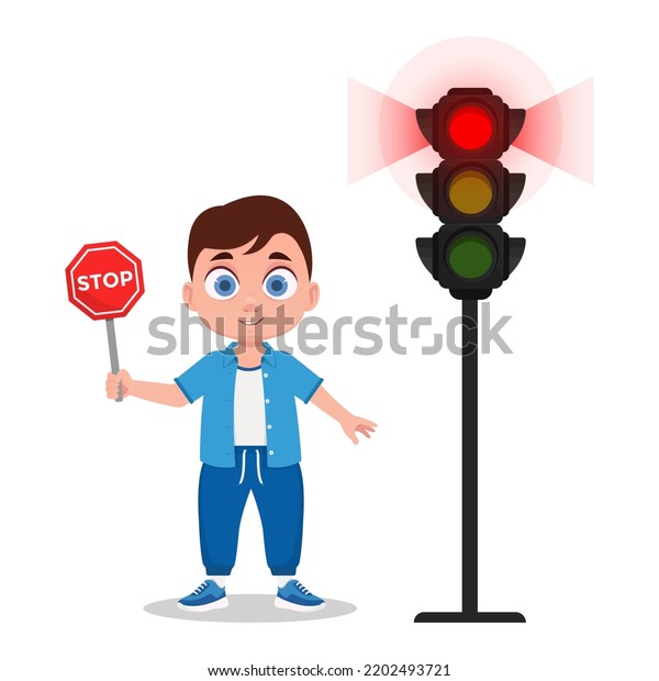 Boy Stop Sign Traffic Light Shows: เวกเตอร์สต็อก (ปลอดค่าลิขสิทธิ์ ...