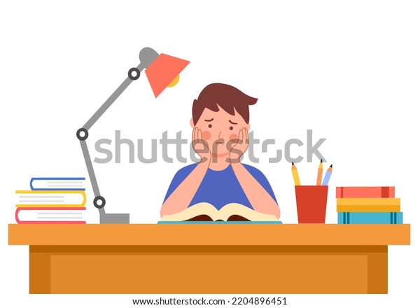 Boy Student Reading Boring Lazy Doing Stock Vector (Royalty Free ...