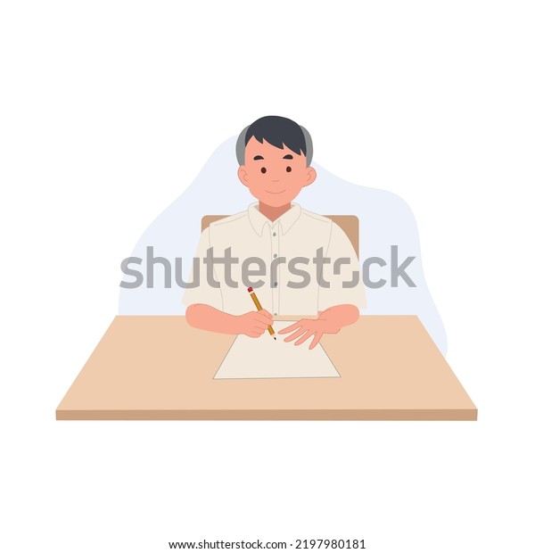 Boy Student Uniform Doing Examasian Student Stock Vector (Royalty Free ...