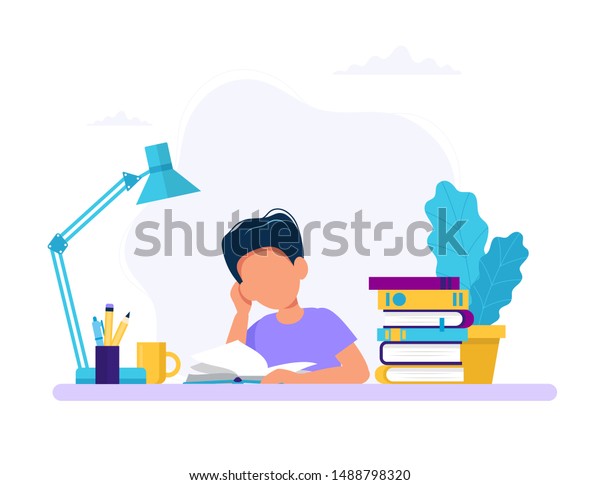 Boy Studying Book Concept Illustration Education Stock Vector (Royalty ...