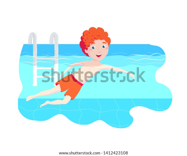 Boy Swims Pool Swimming Lessons Children Stock Vector (Royalty Free ...