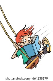 Boy Swinging Reading Stock Vector (Royalty Free) 664238179 | Shutterstock