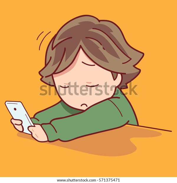 Boy Texting Looking Sad Stock Vector (Royalty Free) 571375471