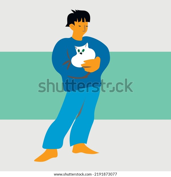 Boy White Cat Vector Illustration Stock Vector (Royalty Free ...