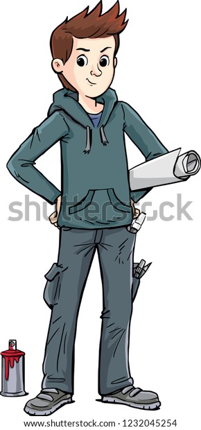 Boy Who Draws Graffiti Down Street Stock Vector (Royalty Free ...