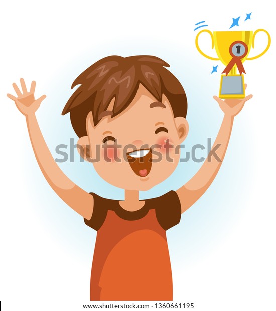 Boy Win Positive Emotions Holding Great Stock Vector (Royalty Free ...