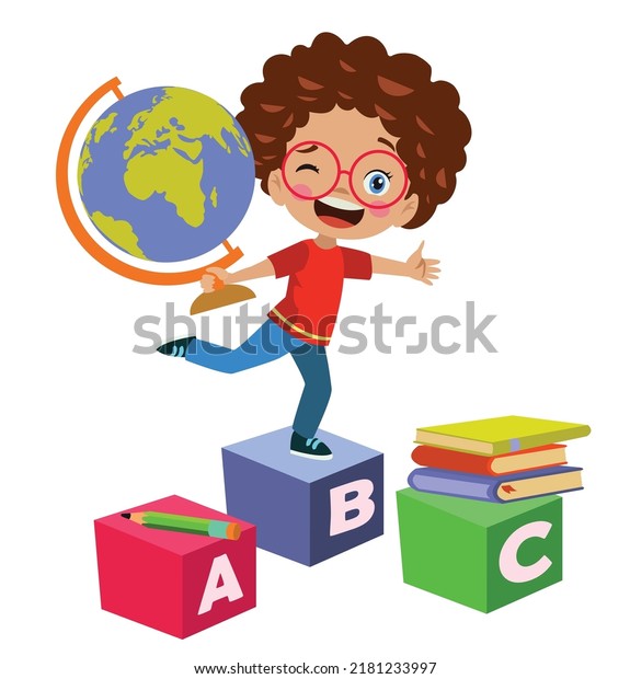 Boy World Map Cubes Books School: เวกเตอร์สต็อก (ปลอดค่าลิขสิทธิ์ ...