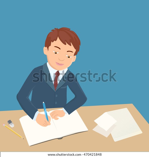 Boy Writing Notebook Cartoon School Office Stock Vector (Royalty Free ...
