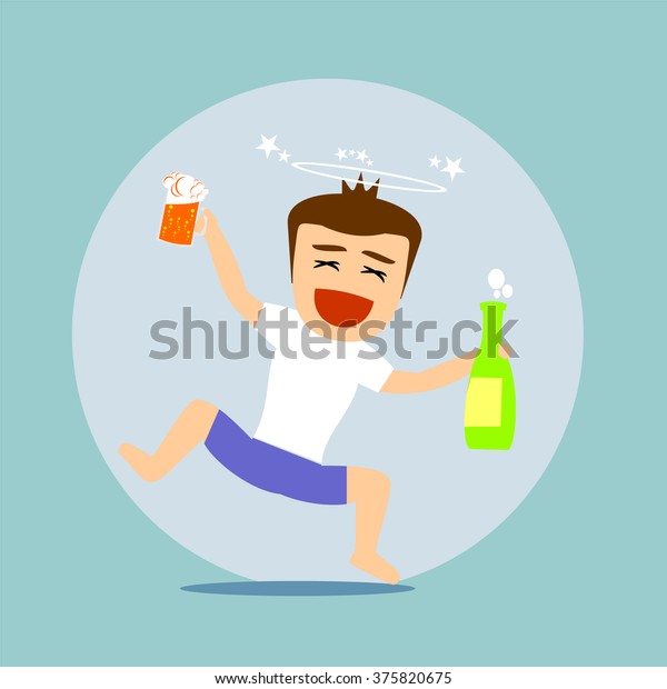 Boys Cartoon Character Drunk Stock Vector (Royalty Free) 375820675