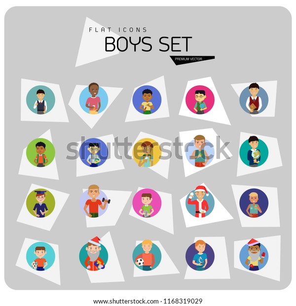 Boys Vector Icon Set Schoolboy Fitness Stock Vector (Royalty Free ...