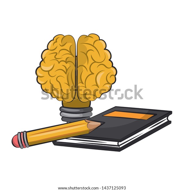 Brain Bulb Light Book Pencils Cartoons Stock Vector (Royalty Free ...