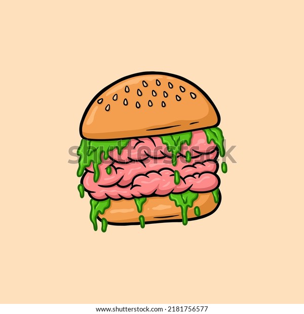 Brain Burger Cartoon Vector Illustration: เวกเตอร์สต็อก (ปลอดค่า ...