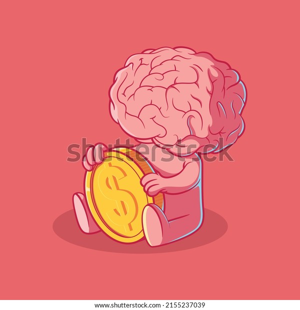 Brain Character Holding Coin Vector Illustration Stock Vector (Royalty ...