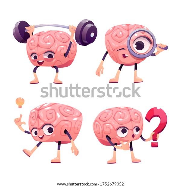 Brain Characters Cute Cartoon Mascot Funny Stock Vector (Royalty Free ...