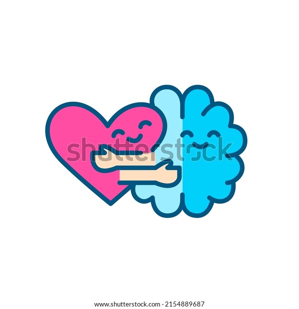 Brain Heart Hugging Happy Mental Health Stock Vector (Royalty Free ...
