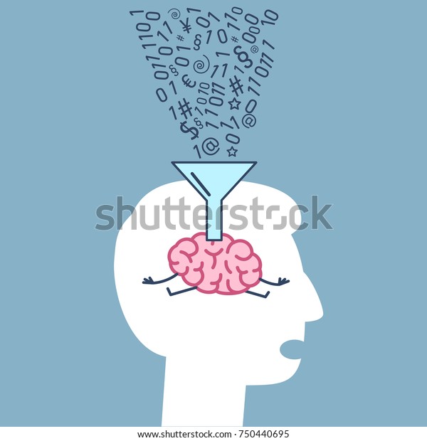 Brain Human Head Informations Filling Funnel Stock Vector (Royalty Free ...