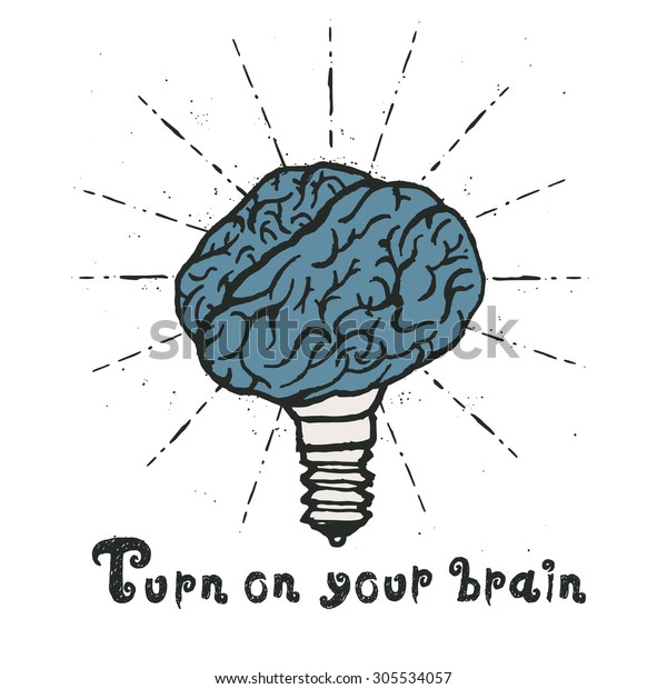 Brain Lamp Idea Hand Drawn Typography Stock Vector (Royalty Free ...