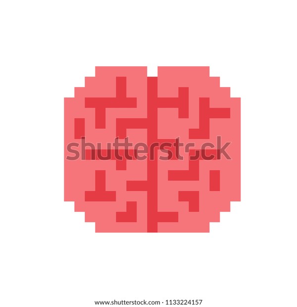 Brain Pixel Art Icon Cerebrum Isolated: vector de stock (libre de ...