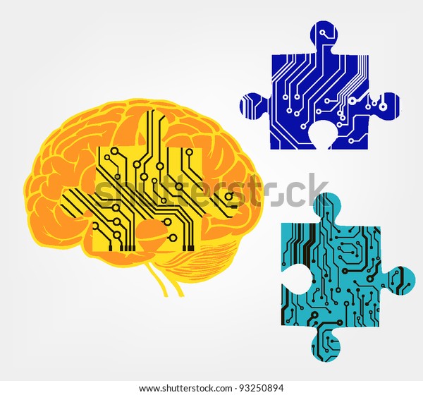 Brain Puzzle Circuit Style Vector Illustration: vector de stock (libre ...
