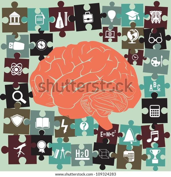 Brain Puzzles Education Symbols Stock Vector (Royalty Free) 109324283