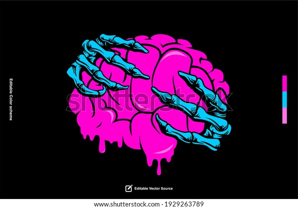 Brain Skeleton Hand Grab Melting Brain Stock Vector (Royalty Free ...