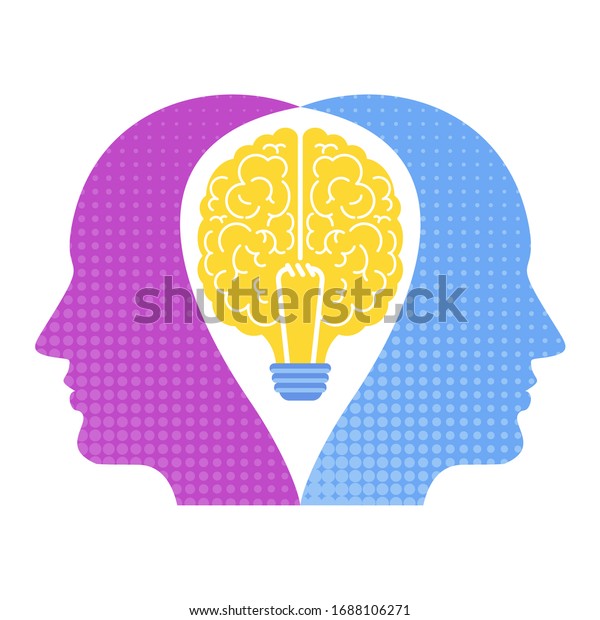 Brainstorming Icons Two Heads One Brain Stock Vector (Royalty Free ...