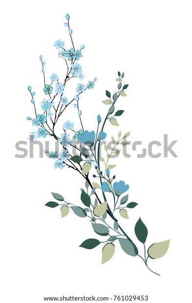Branch Blue Flowers Leaves Vector Illustration Stock Vector (Royalty ...