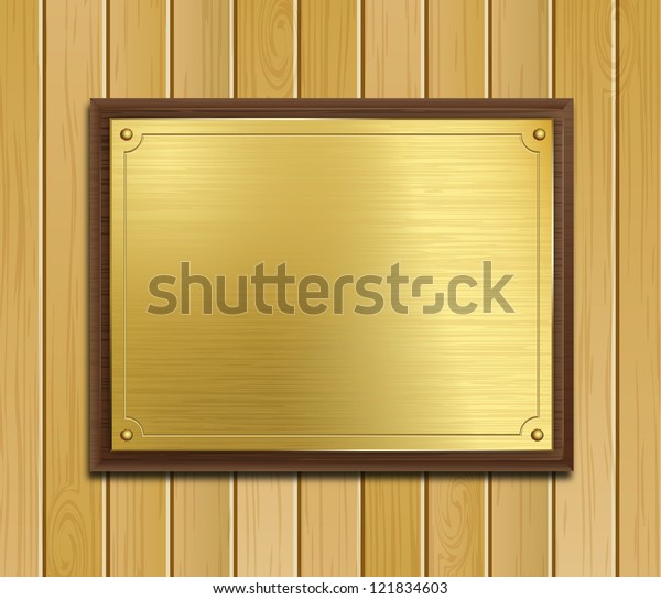 Brass Gold Signplaque Mounted On Wood Stock Vector (Royalty Free ...