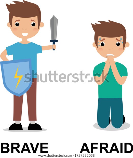 Brave Afraid Comparison Kids Vector Illustration: เวกเตอร์สต็อก (ปลอด ...