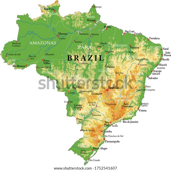 Brazil Highly Detailed Physical Map Stock Vector (Royalty Free ...