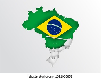Brazil Map Concept Famous Landmarks Paper Stock Vector (Royalty Free ...