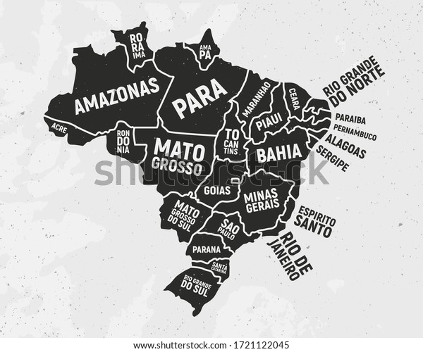 Brazil Map States Poster Map Brazil Stock Vector (Royalty Free ...