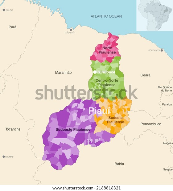 Brazil State Piaui Administrative Map Showing: เวกเตอร์สต็อก (ปลอดค่า ...