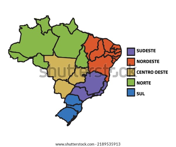 Brazilian Geographic Map Divided By Region Stock Vector (Royalty Free ...